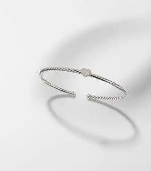 David Yurman Cable Flex® Heart Micro Sterling Cuff Bracelet With Diamonds