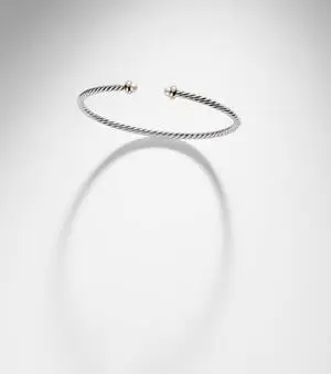 David Yurman Micro Cable Flex® Sterling And 14kt Gold Cuff Bracelet With Pearls