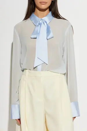 GESTUZ Semi-sheer Button-up Shirt With Bow