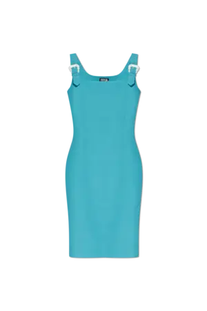 Versace Midi Dress With Buckle Straps - Blue