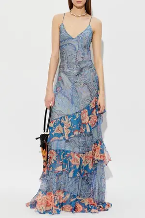 Etro Silk Spaghetti Strap Maxi Dress - Blue