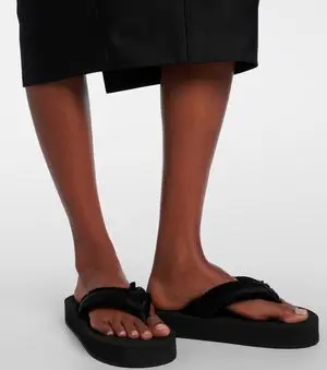 Balenciaga Cushy Fringed Satin Platform Thong Sandals