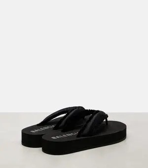 Balenciaga Cushy Fringed Satin Platform Thong Sandals