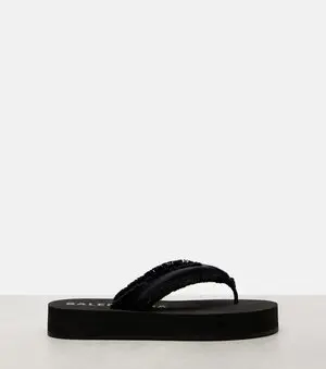 Balenciaga Cushy Fringed Satin Platform Thong Sandals