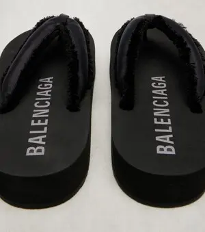 Balenciaga Cushy Fringed Satin Platform Thong Sandals
