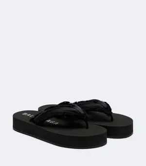 Balenciaga Satin Platform Thong Sandals - Black