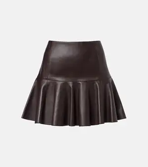 Alaïa Pleated Leather Miniskirt - Brown