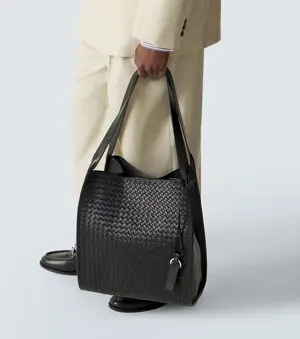Bottega Veneta Corriere Intrecciato Leather Tote Bag - Black