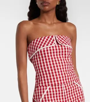 Posse Ebony Gingham Lace-trimmed Top - Red