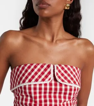Posse Ebony Gingham Lace-trimmed Top - Red