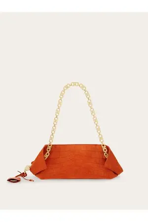 FERRAGAMO Gancini Chain Folded Shoulder Bag - Natural