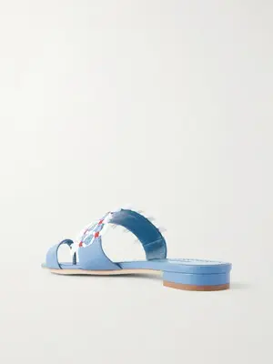 Manolo Blahnik Brava Crocheted Leather Sandals - Blue