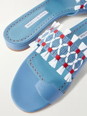 Manolo Blahnik Brava Crocheted Leather Sandals - Blue