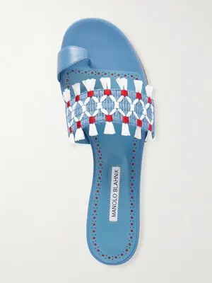 Manolo Blahnik Brava Crocheted Leather Sandals - Blue