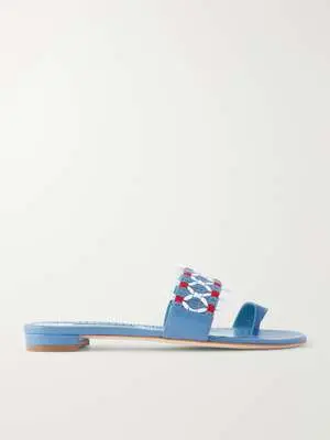 Manolo Blahnik Manolo Blahnik Brava Crocheted Leather Sandals Neutral