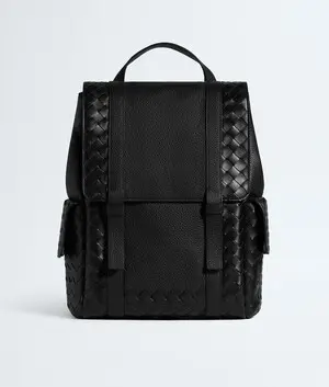 Bottega Veneta Intrecciato Leather Backpack - Black