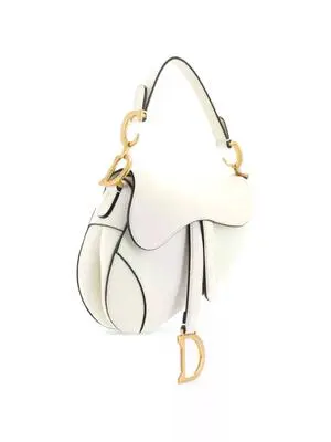 Dior Saddle Handbag With Strap Leather Mini Shoulder Bag - White