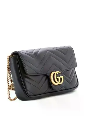 Gucci Gg Marmont Wallet On Chain Matelasse Leather Mini Crossbody Bag - Black