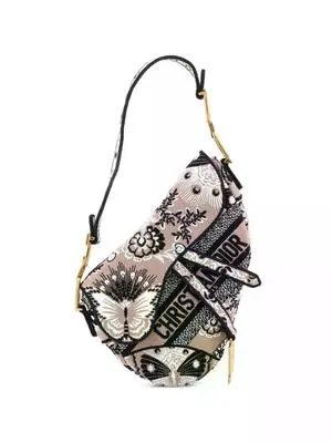 Dior Saddle Bag Logo Embroidered Canvas Medium Shoulder Bag