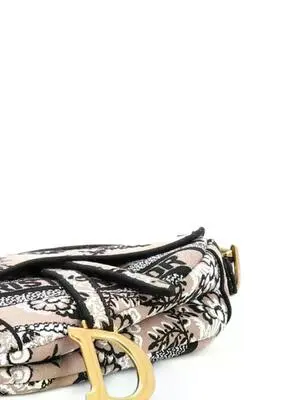 Dior Saddle Bag Logo Embroidered Canvas Medium Shoulder Bag