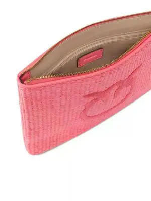 Pinko Raffia Clutch With Love Birds Logo - Pink