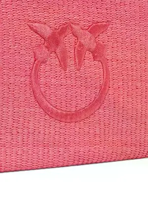 Pinko Raffia Clutch With Love Birds Logo - Pink