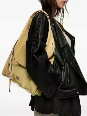 Bimba Y Lola Leather Drawstring Shoulder Bag - Neutrals