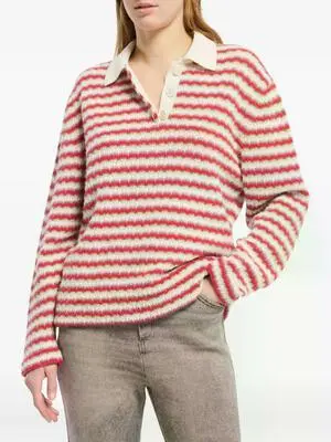 BARRIE Striped Cashmere Polo Shirt - Red