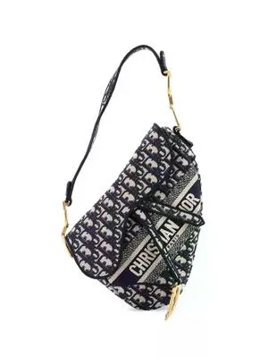 Dior Saddle Handbag Logo Embroidered Oblique Canvas Medium Shoulder Bag - Blue