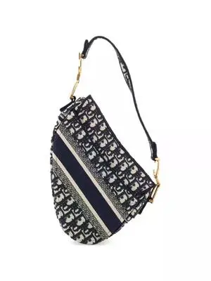 Dior Saddle Handbag Logo Embroidered Oblique Canvas Medium Shoulder Bag - Blue
