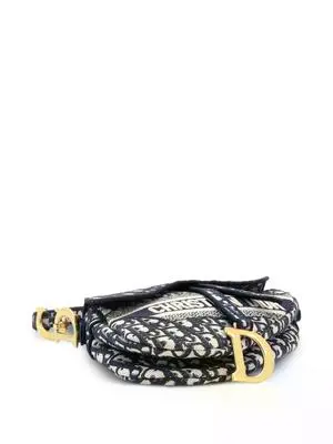 Dior Saddle Handbag Logo Embroidered Oblique Canvas Medium Shoulder Bag - Blue