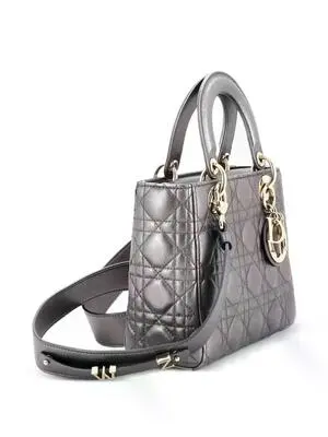 Dior My Abcdior Lady Metallic Cannage Quilt Leather Shoulder Bag - Grey