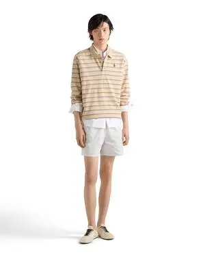 Prada Striped Cotton Piqué Polo Shirt - Neutral