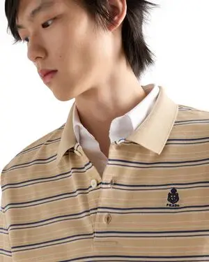 Prada Striped Cotton Piqué Polo Shirt - Neutral