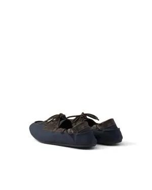 Prada Aged Canvas And Leather Boat Shoes - Blue