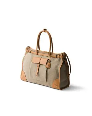 Prada Linen And Leather Tote Bag - Neutral