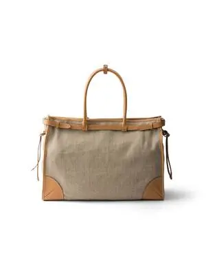 Prada Linen And Leather Tote Bag - Neutral