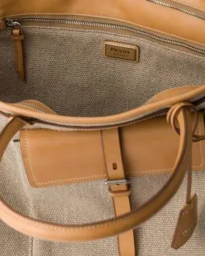 Prada Linen And Leather Tote Bag - Neutral