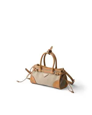 Prada Linen And Leather Handbag - Neutral
