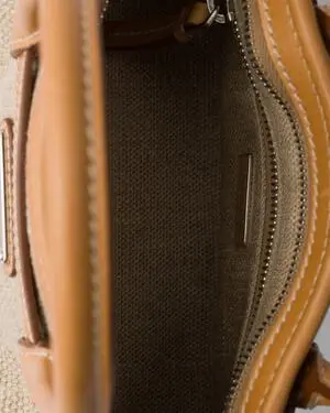Prada Linen And Leather Handbag - Neutral