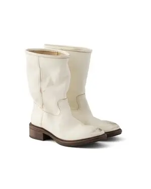 Prada Vintage-effect Leather Boots - Neutral