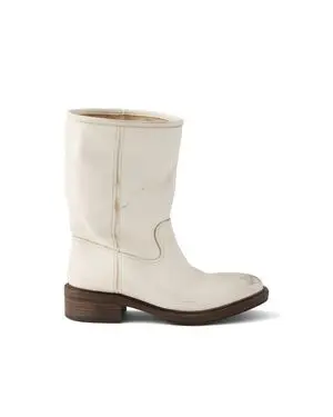 Prada Vintage-effect Leather Boots - Neutral