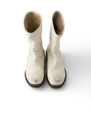 Prada Vintage-effect Leather Boots - Neutral