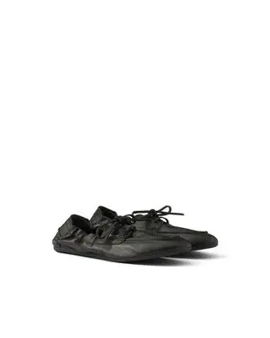 Prada Antiqued Leather Boat Shoes - Black