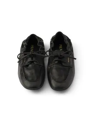Prada Antiqued Leather Boat Shoes - Black
