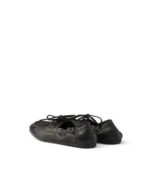 Prada Antiqued Leather Boat Shoes - Black