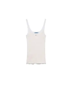 Prada Ribbed Cotton Top - White