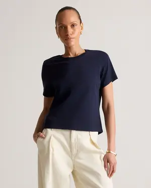 Quince Organic Cotton Boxy Crewneck T-shirt - Deep Navy