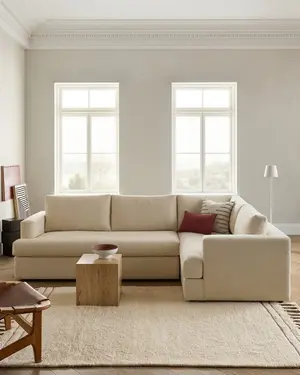 Quince Sierra Curved Arm L Sectional In Performance Boucle - Cloud White