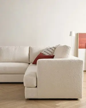 Quince Sierra Curved Arm L Sectional In Performance Boucle - Cloud White